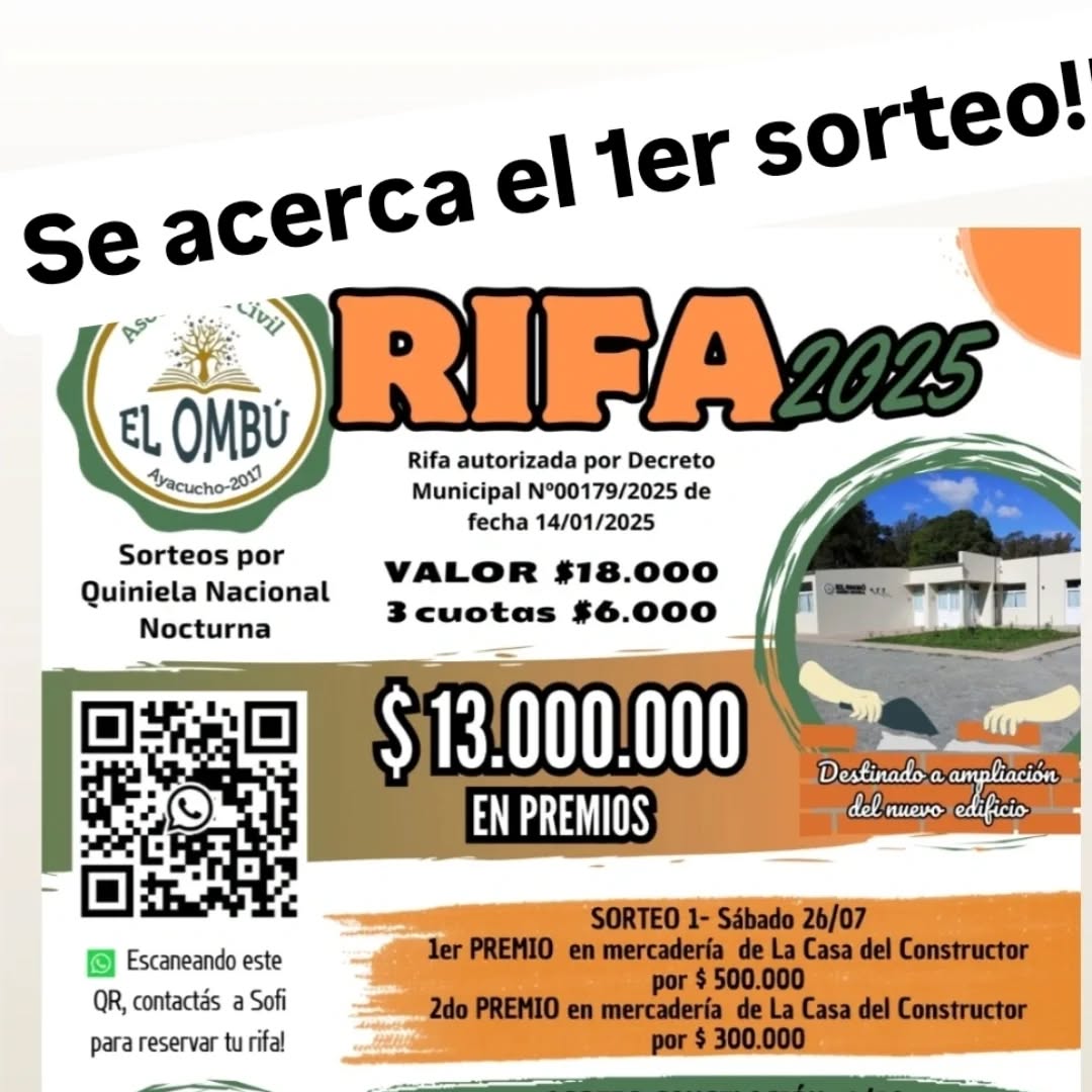 Este sábado 26 de Julio, 1er sorteo de la Rifa de la Escuela "El Ombú ...